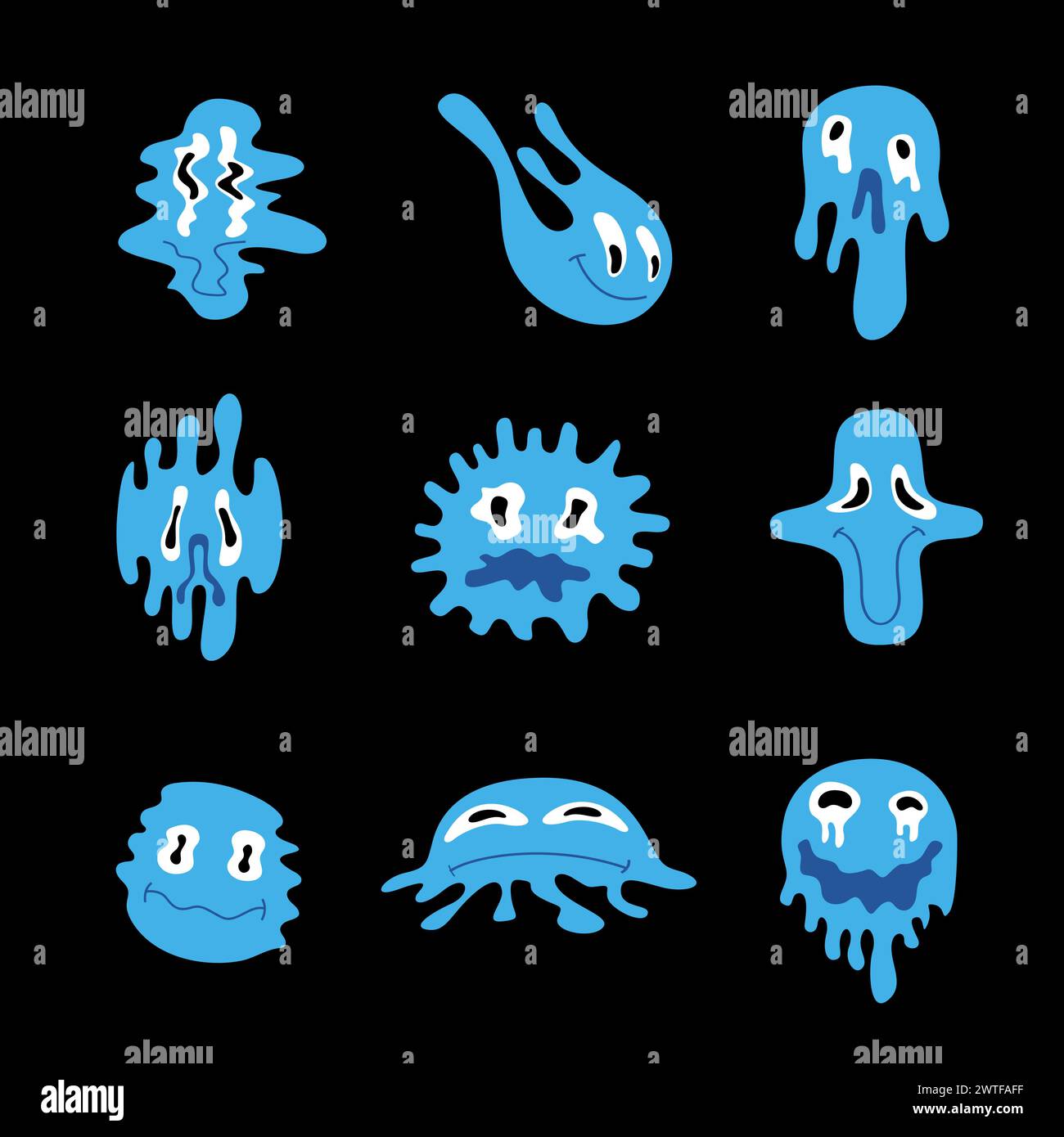 Water emoticons. funny faces of liquid blue drops of water Stock Vector ...