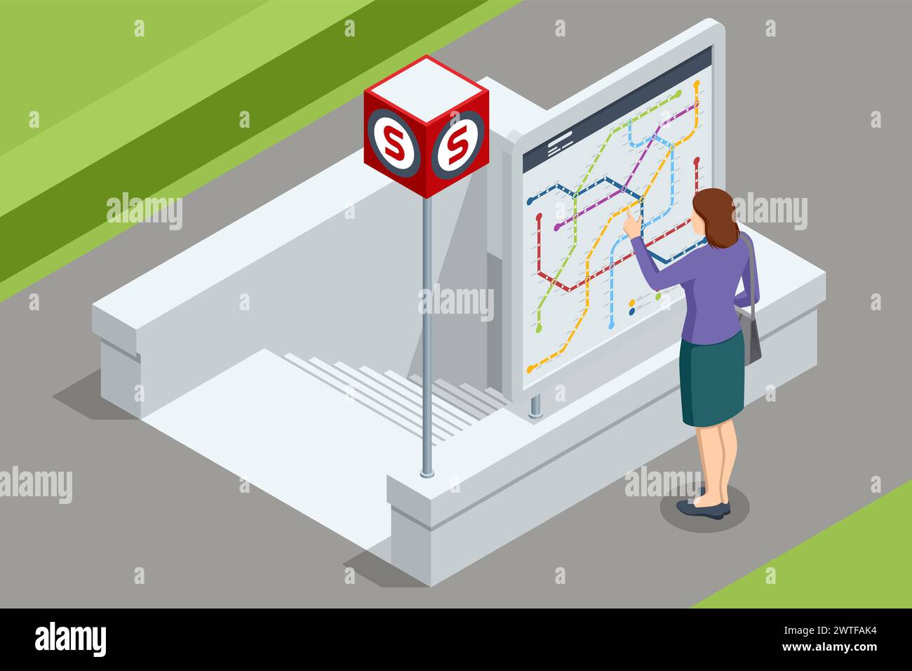Isometric metro or subway map. Underground way. Fictional metro map ...