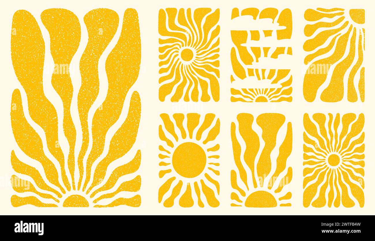 Sun groovy vertical backgrounds set vector illustration Stock Vector ...