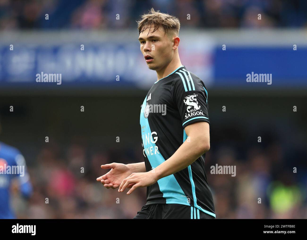 London, UK. 17th Mar, 2024. Callum Doyle of Leicester City during the ...