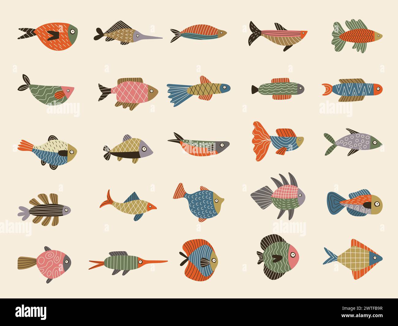 Exotic fish. Marine underwater life recent vector stylized ...