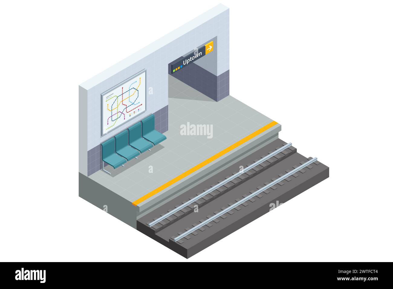 Isometric subway station platform and route cross section, bridge ...