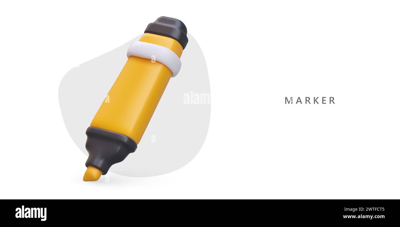Realistic wide yellow marker. Highlighting main point in text. Colored ...