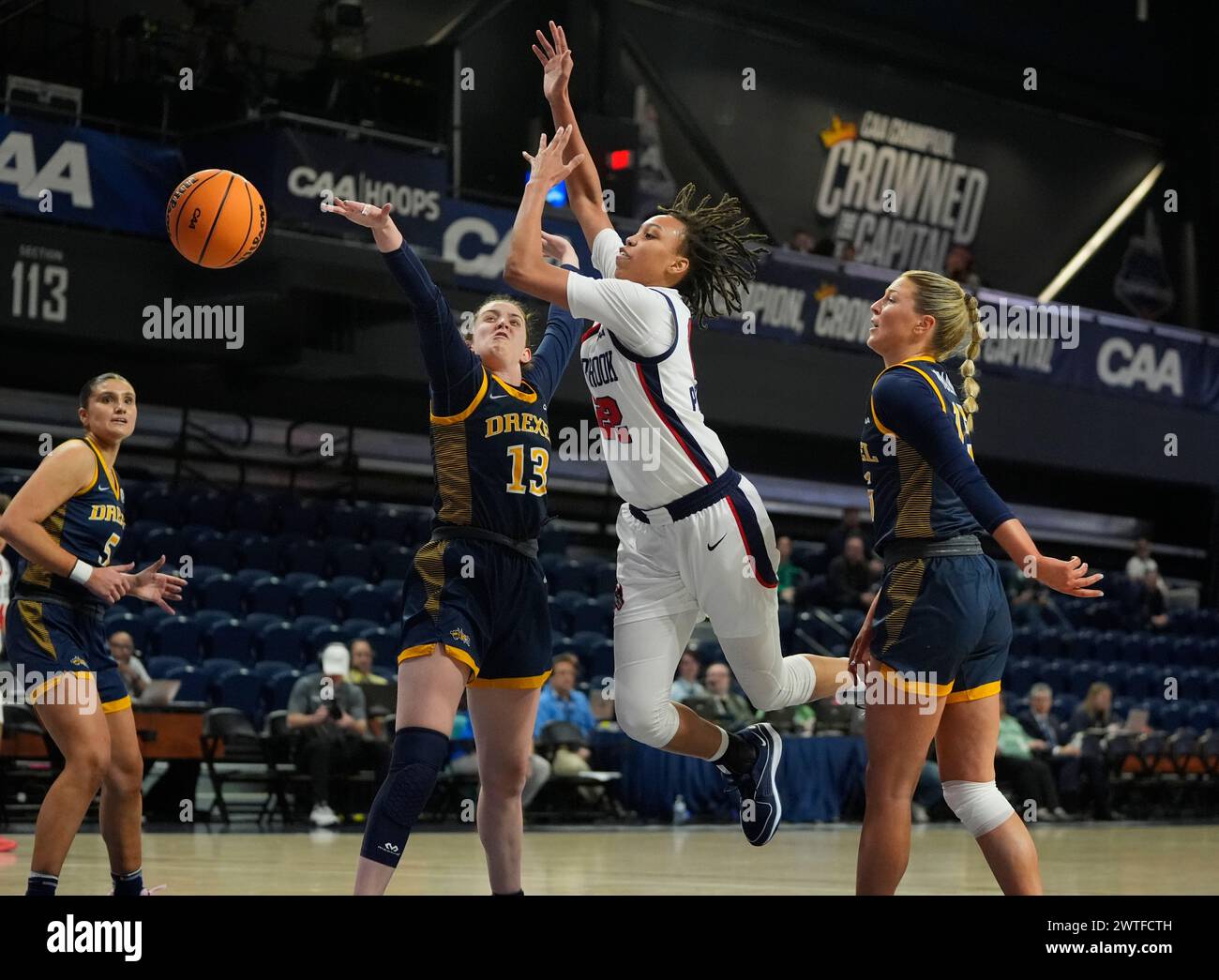 Stony Brook forward Sherese Pittman (22) loses control of the ball as ...