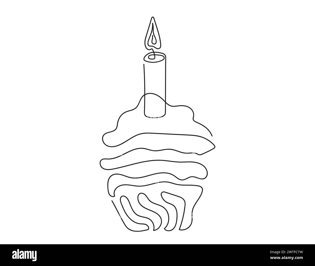 Continuous one line drawing of birthday cupcake with a single lit ...