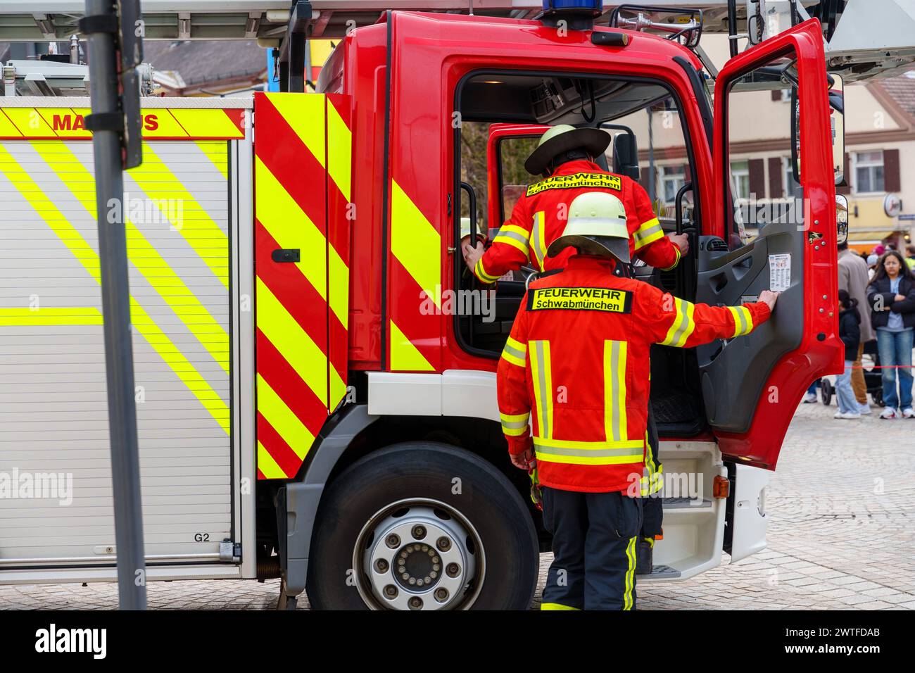 Schwabmünchen, Bavaria, Germany - March 17, 2024: Firefighters practice ...