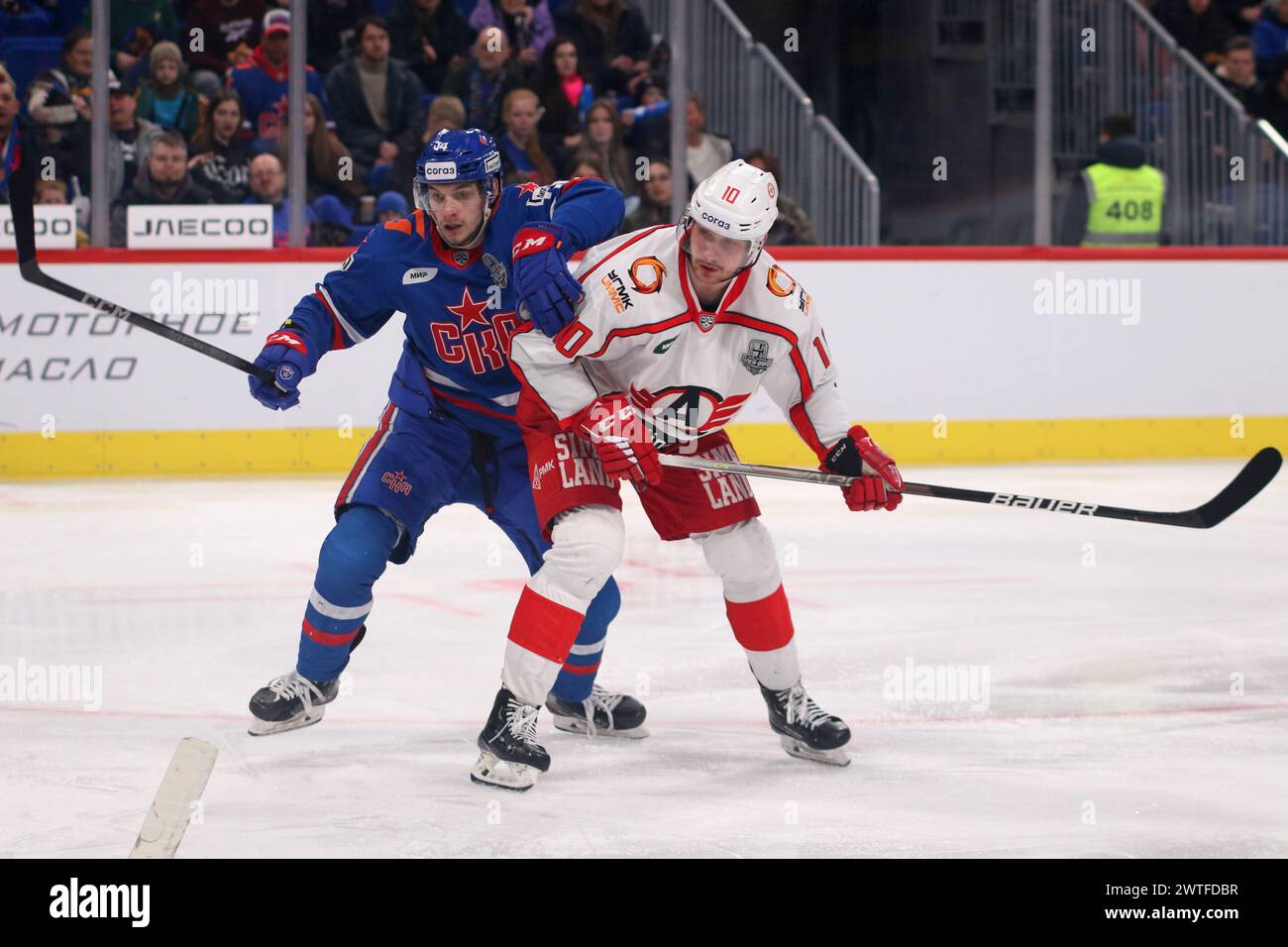 Saint Petersburg, Russia. 17th Mar, 2024. SKA Hockey Club player, Nikolai Polyakov (14) and ...