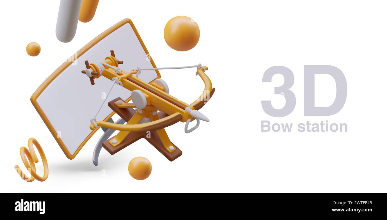 Poster with 3d realistic monitor and crossbow. Bow station concept ...