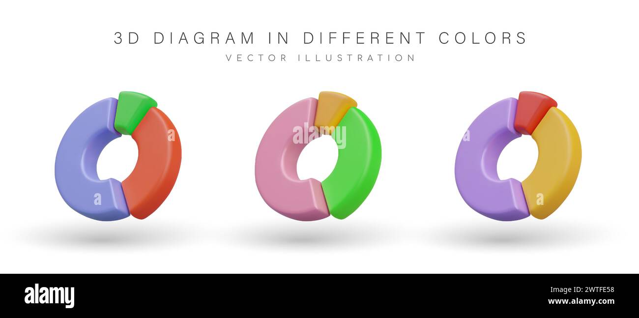 Diagrams in different colors. Charts in blue, purple and red colors for ...