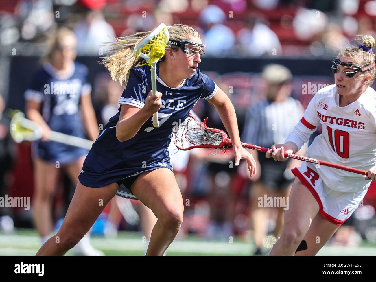 Piscataway, NJ, USA. 17th Mar, 2024. Yale midfielder Fallon Vaughn (7 ...
