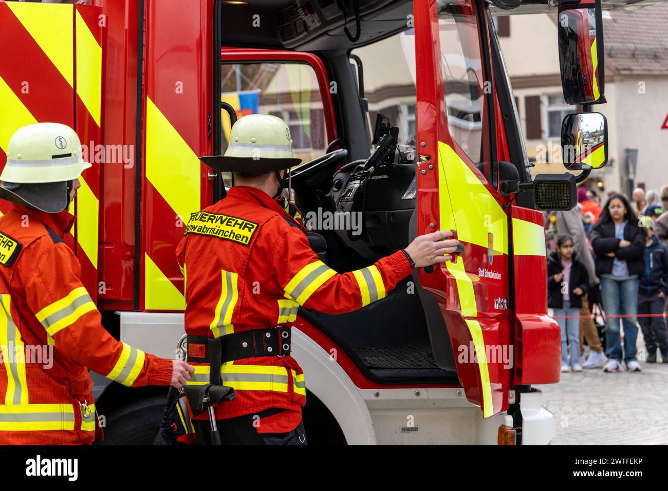 Schwabmünchen, Bavaria, Germany - March 17, 2024: Firefighters practice ...