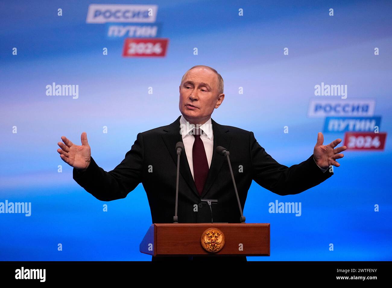 Russian President Vladimir Putin speaks on a visit to his campaign ...