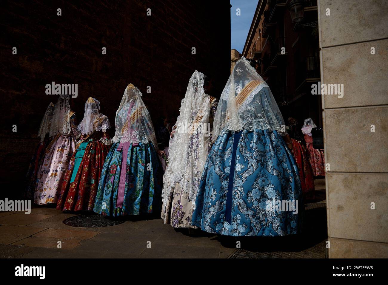 Valencia, Spain. 17th Mar, 2024. Falleras in traditional costume are ...