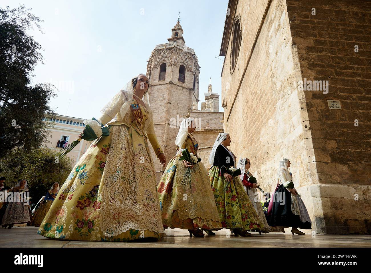 Valencia, Spain. 17th Mar, 2024. Falleras in traditional costume are ...