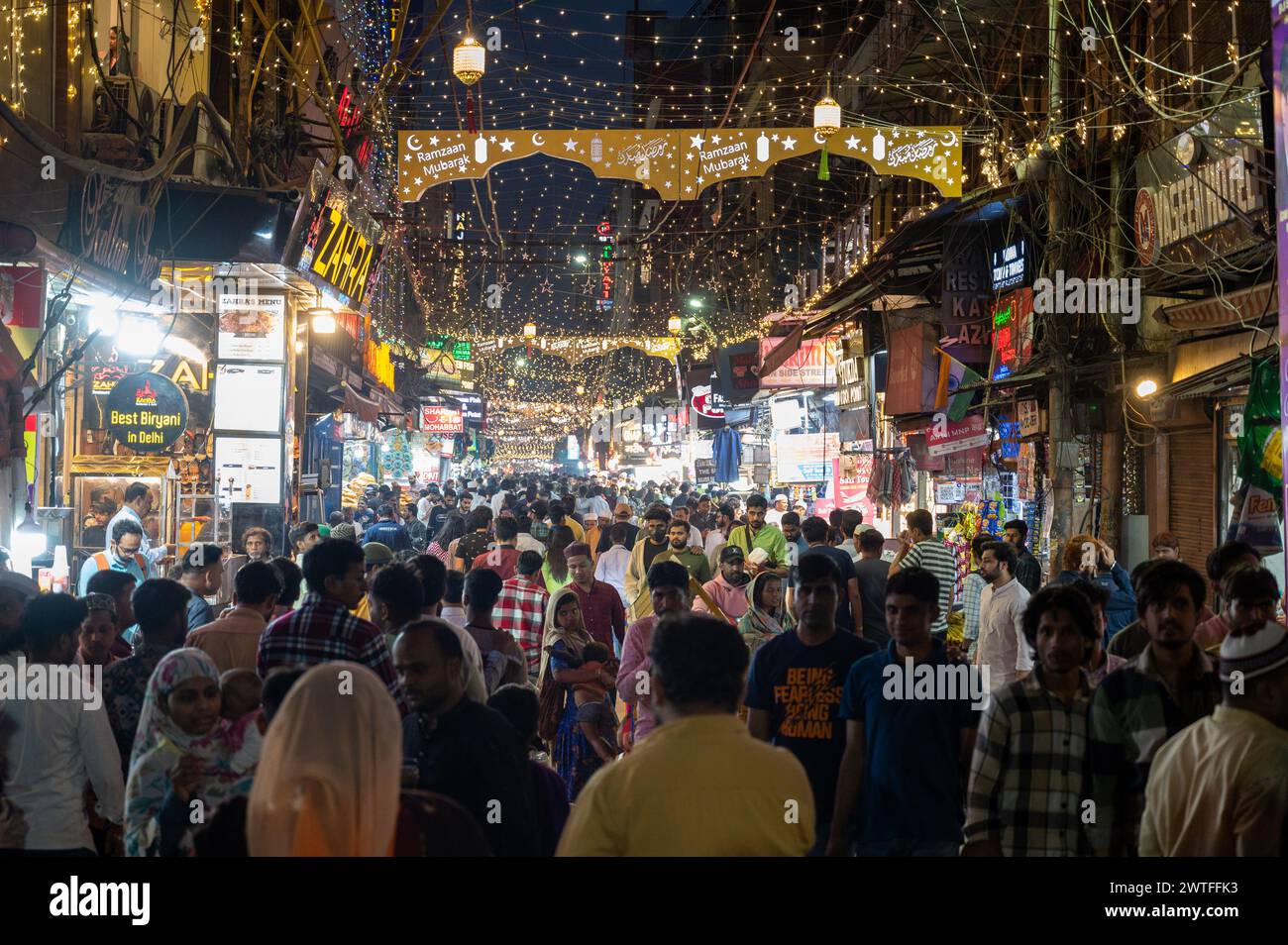 View of a decorated and crowded Matia Mahal market during the holy ...