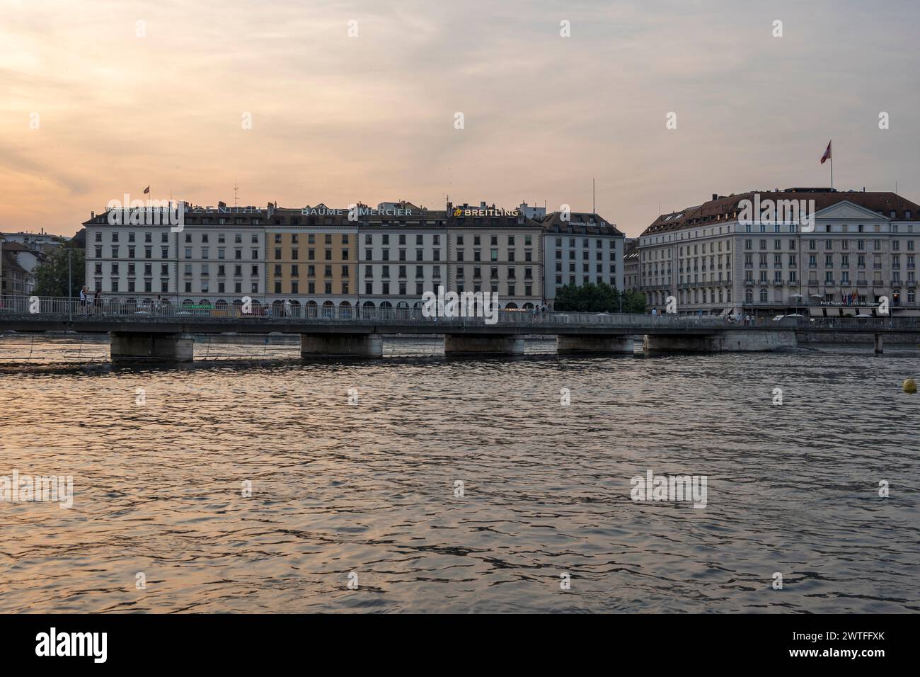 GENEVA, SWITZERLAND - JUNE 17, 2023: Amazing Sunset view of Rhone River ...
