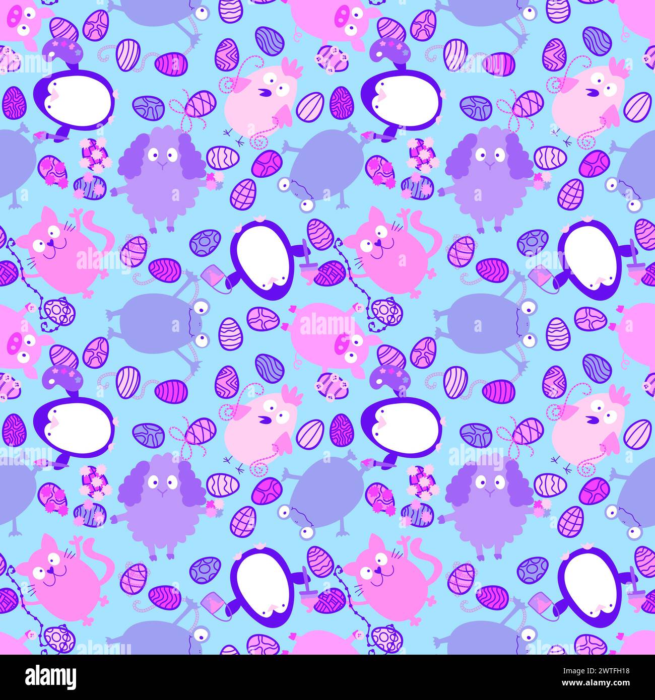 Easter animals and eggs seamless penguin and cats and frogs and chicken ...