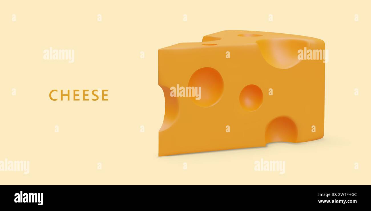 Realistic piece of cheese on colored background. Concept for dairy ...