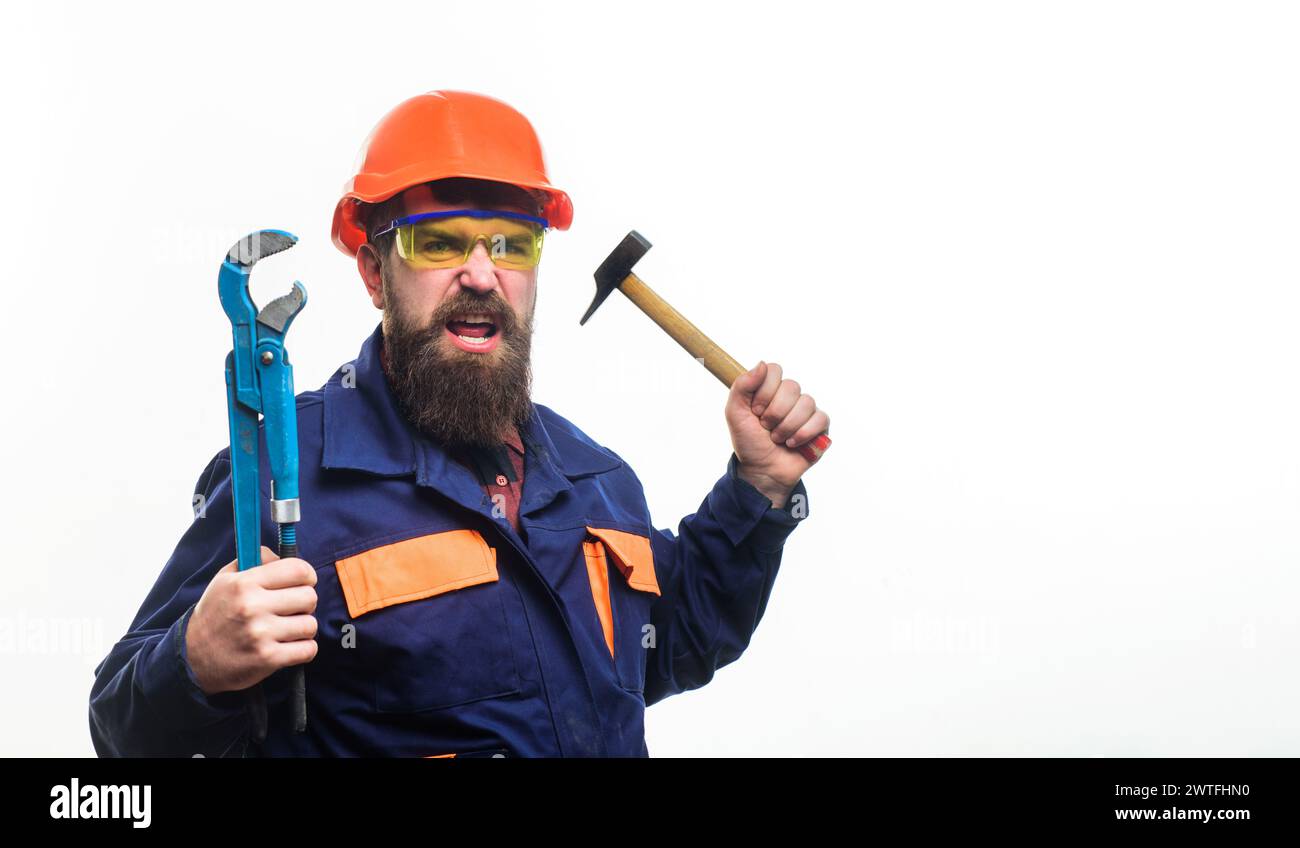 Angry repairman hammer in hi-res stock photography and images - Alamy