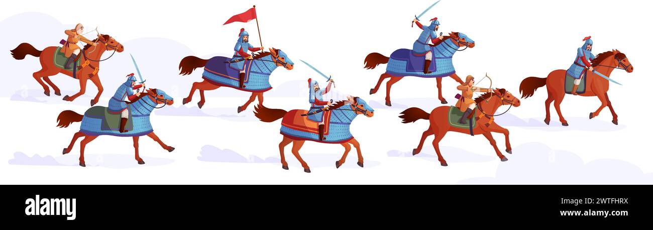 Horse cavalry. History horses warriors battle scene, ancient army royal ...