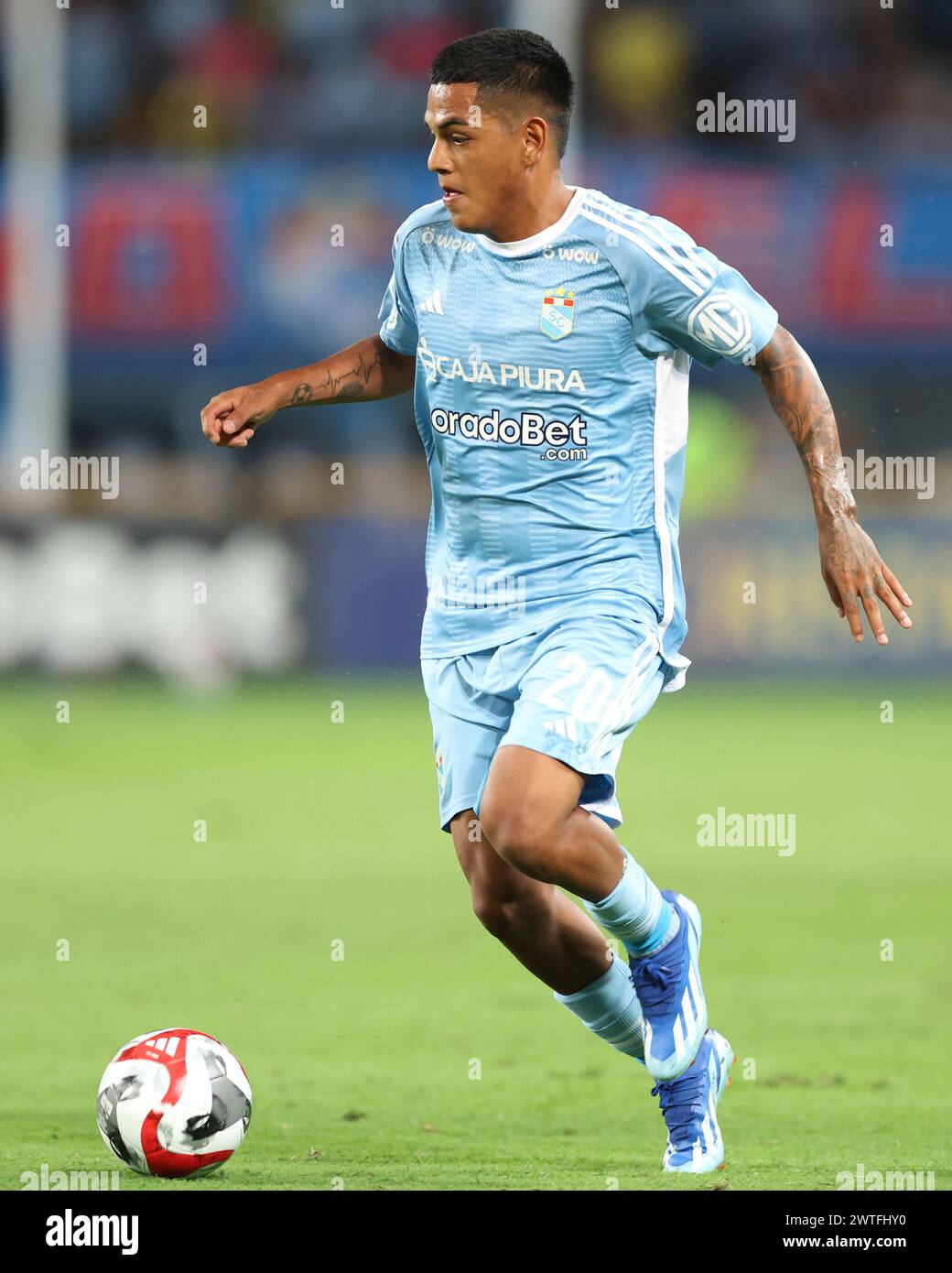 Lima, Peru. 14th Mar, 2024. Joao Grimaldo of Sporting Cristal during the Torneo Apertura Liga 1 ...