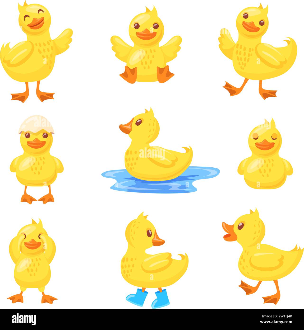 Duckling characters. Beautiful ducks newborn, cartoon cute ducklings ...