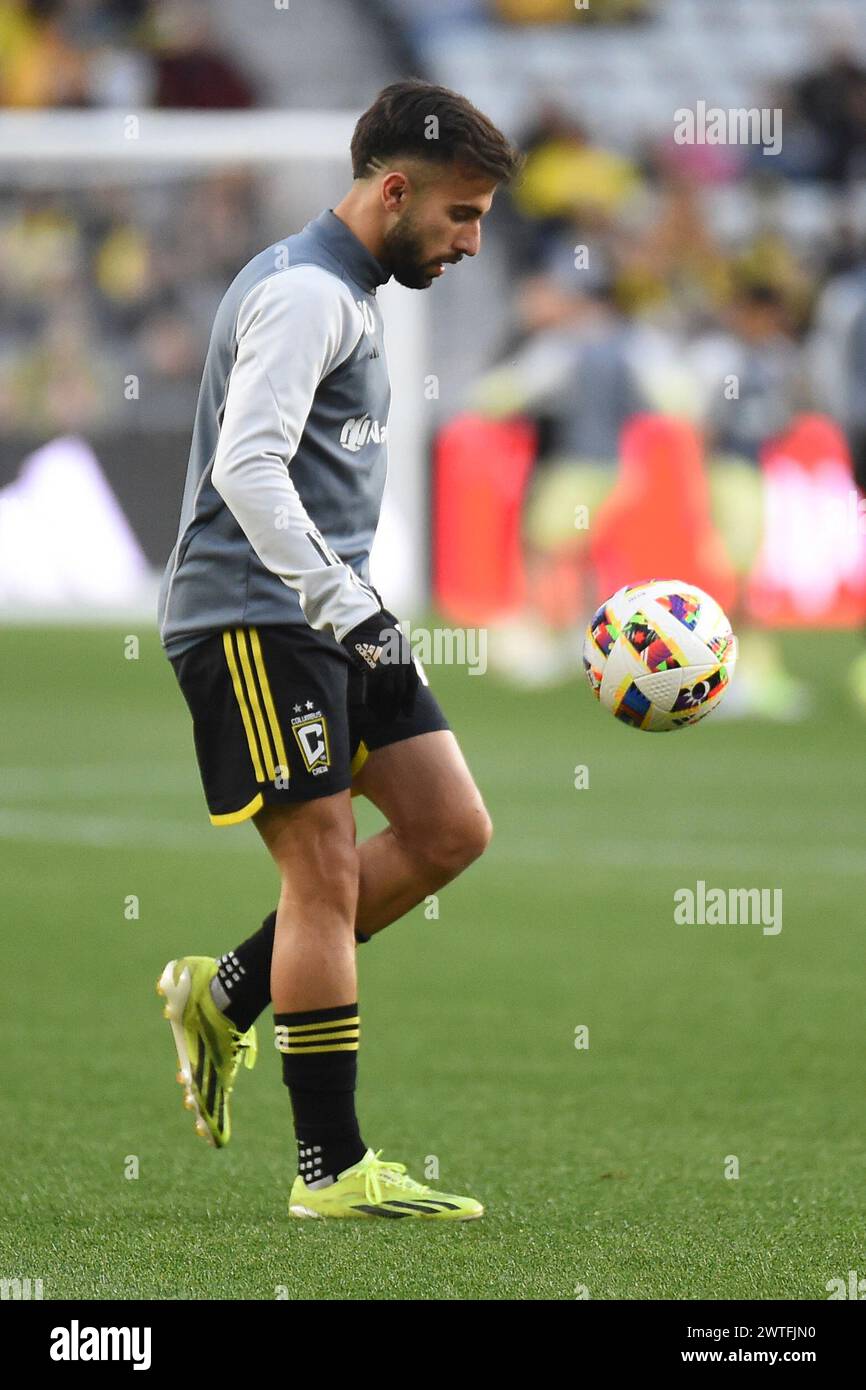 March 16, 2024: Columbus Crew forward Diego Rossi (10) warms up before ...