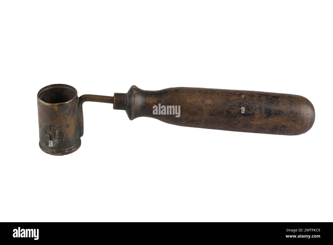 Antique black powder measure for loading cartridge. Isolated on a white ...