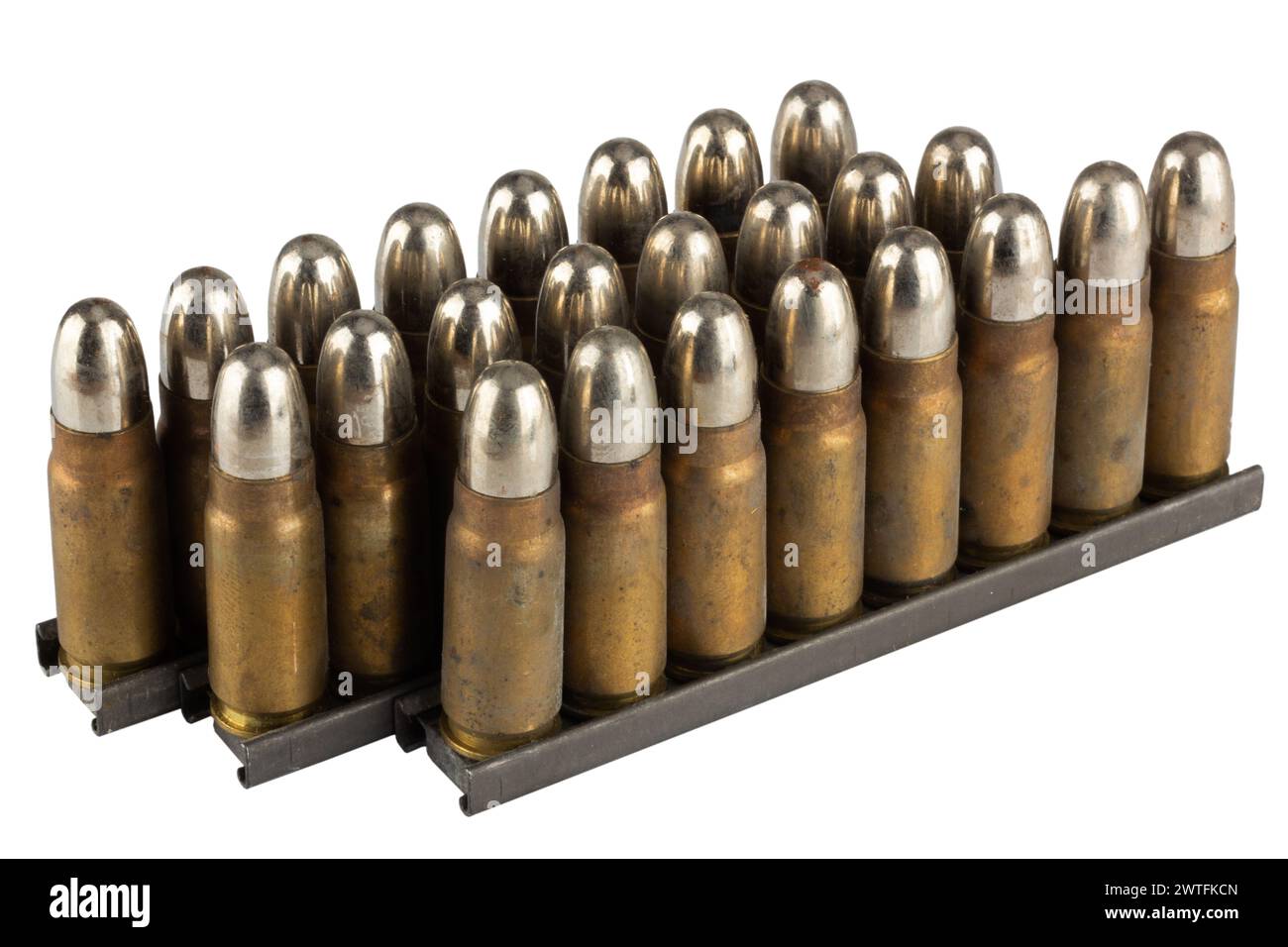 Vintage retro ammunition in a clips. Isolated on white background Stock ...