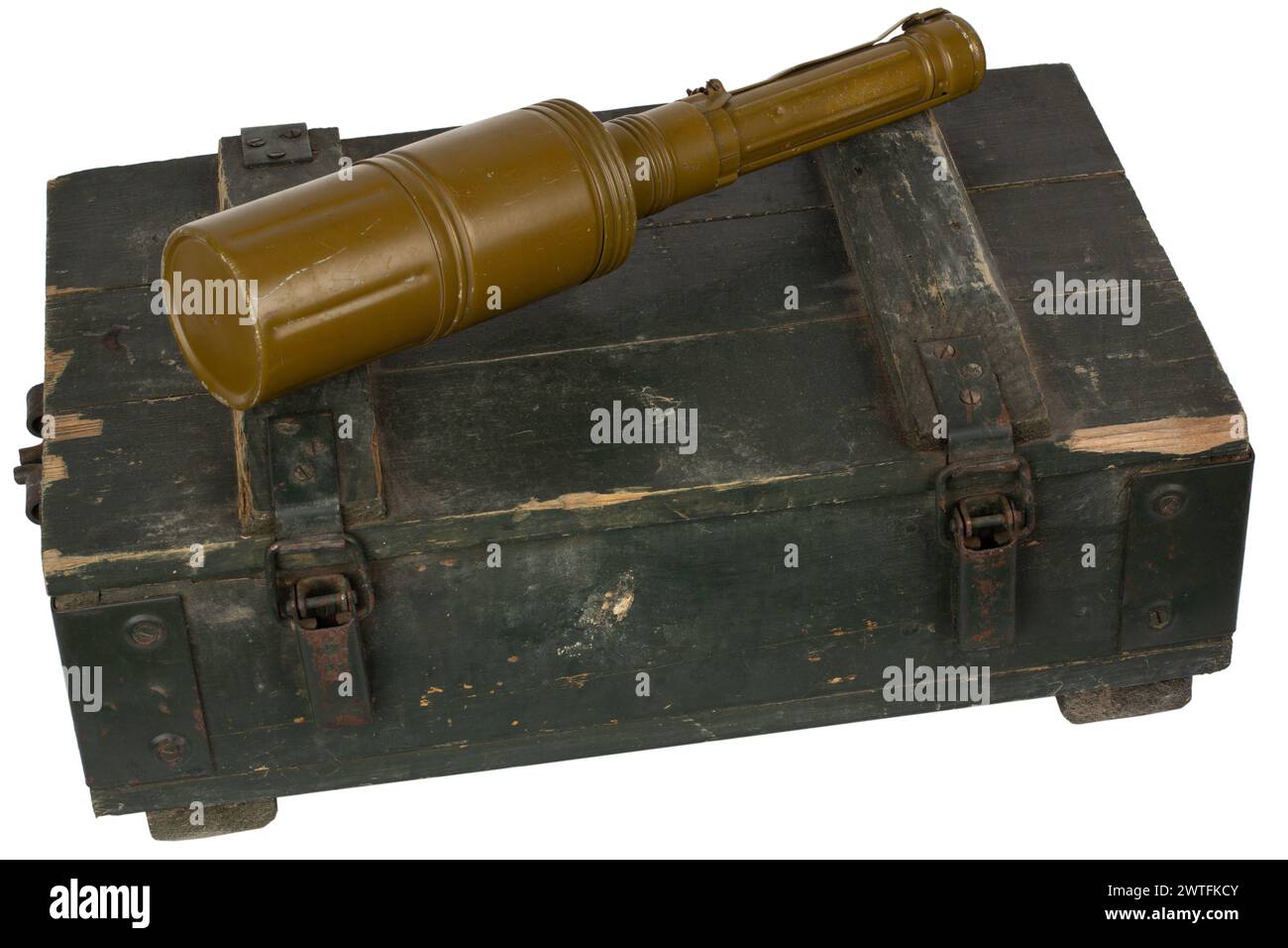 RKG-3 Soviet anti-tank handheld shaped-charge grenade on green ammo ...