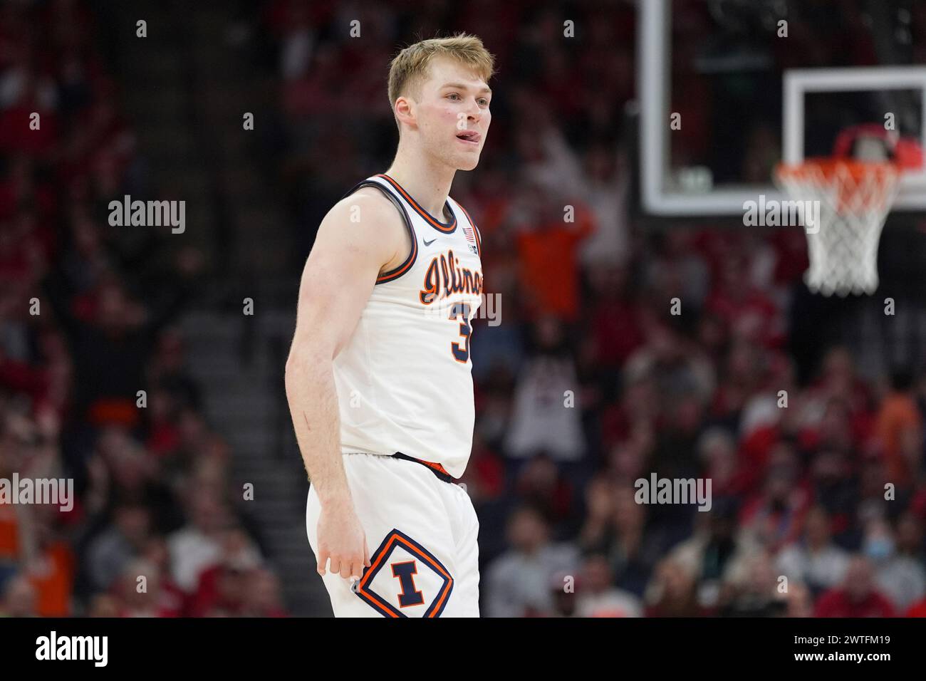 Illinois forward Marcus Domask reacts after making a 3-point shot ...