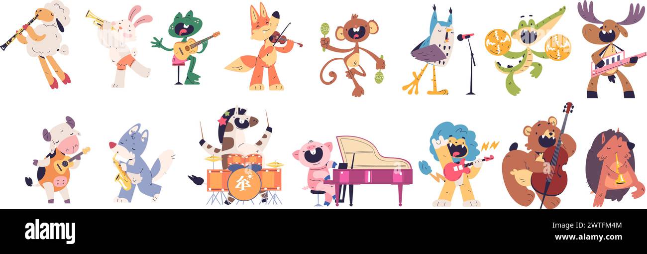 Animal musicians. Animals funny musician playing music instruments ...