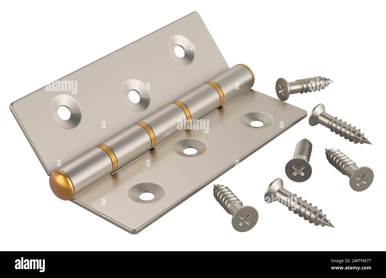 Door hinge with screws, 3D rendering isolated on white background Stock ...