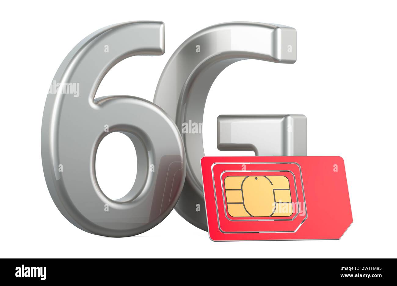 6G concept, with sim card. 3D rendering isolated on white background ...
