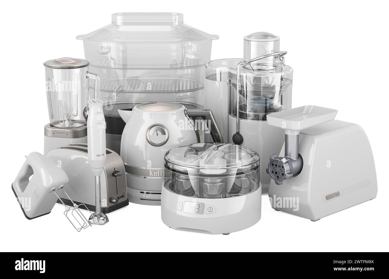 White small kitchen appliances, 3D rendering isolated on white ...