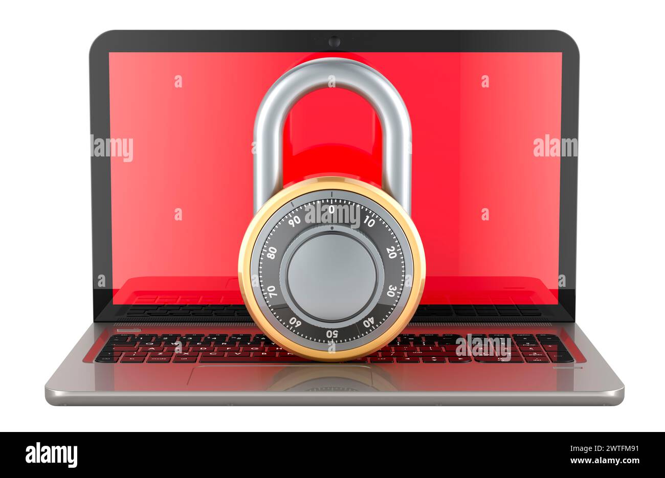 Laptop computer with security padlock with rotating digit combination ...