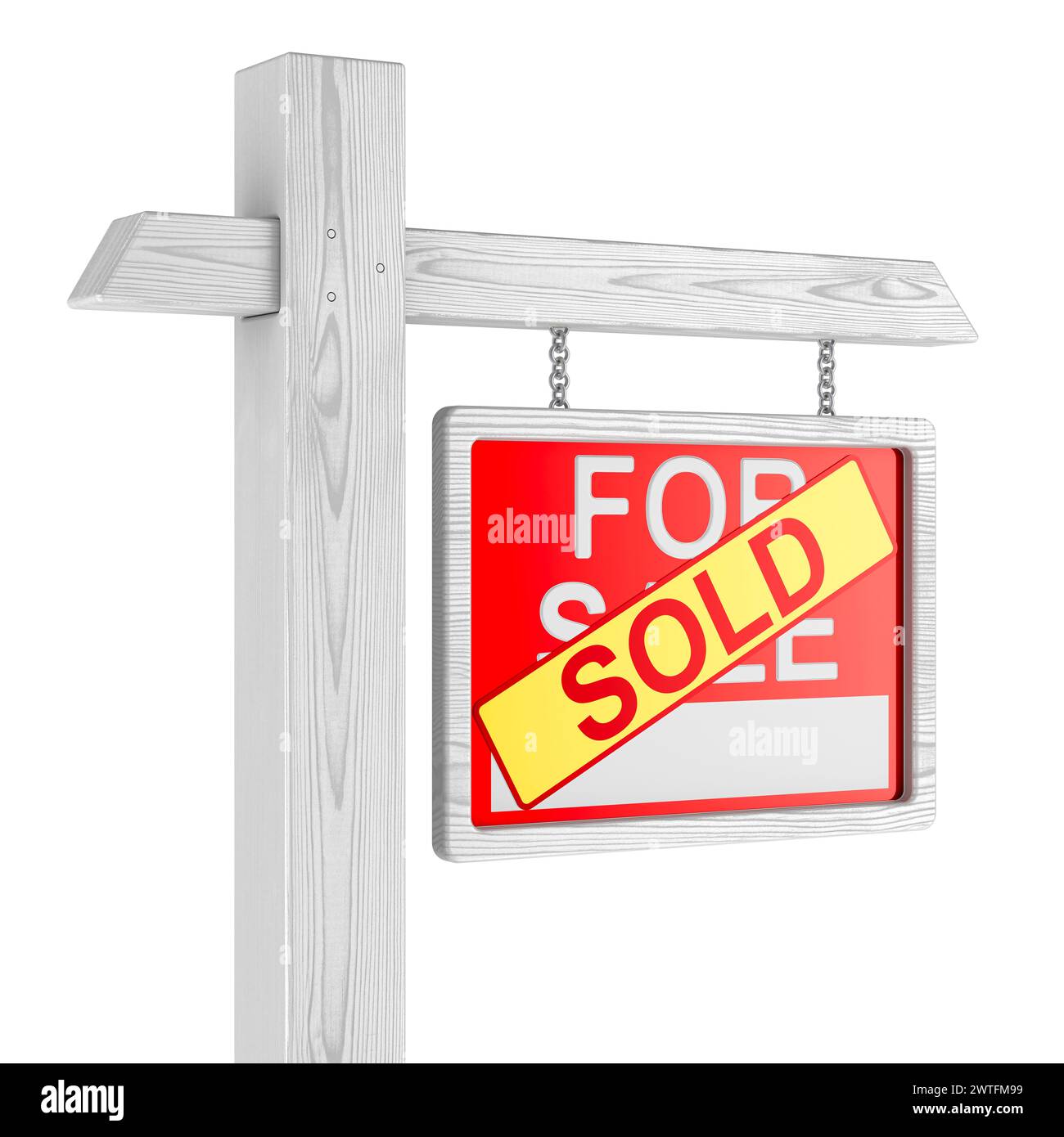 Sold sticker on real estate sign For Sale, 3D rendering isolated on ...