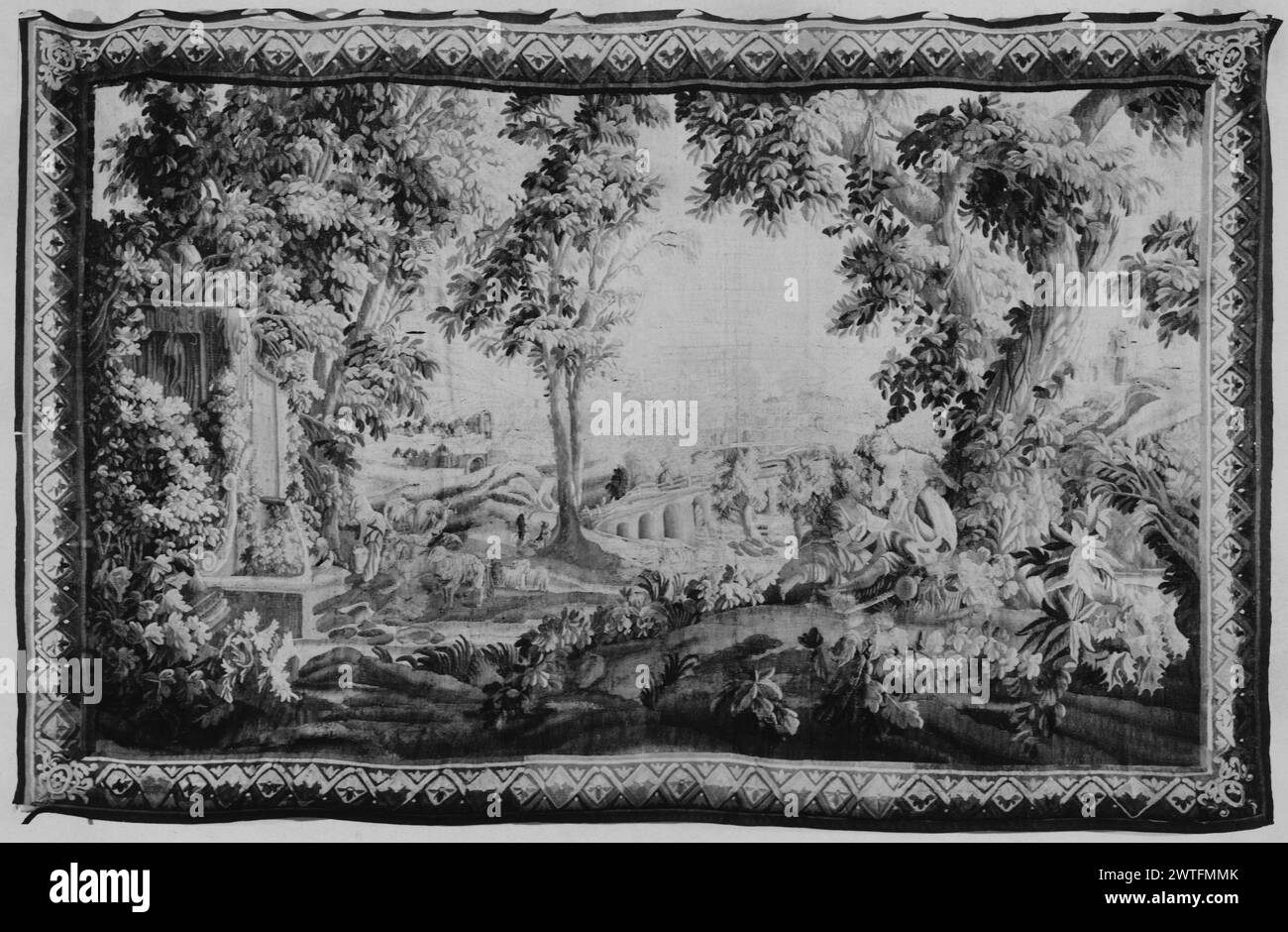 Landscape with shepherd and shepherdesses resting near a fountain. Huet ...