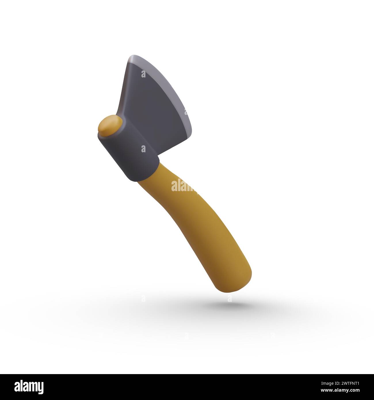 Side view of 3d wooden axe on white background with shadow. Instrument ...