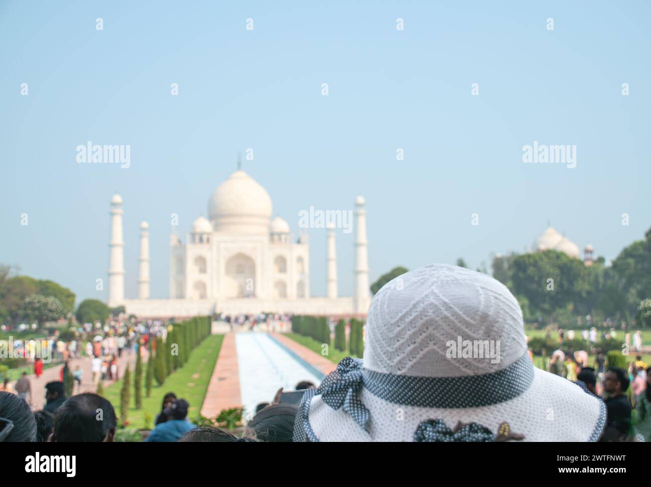 Image of Taj Mahal as tourist destination with Asian hat and group of ...