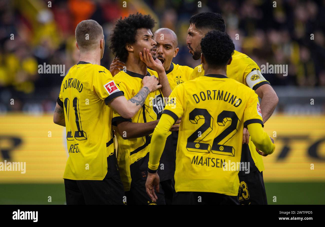 Dortmund, Germany. 17th Mar 2024. Torjubel: Marco Reus (BVB), Karim ...