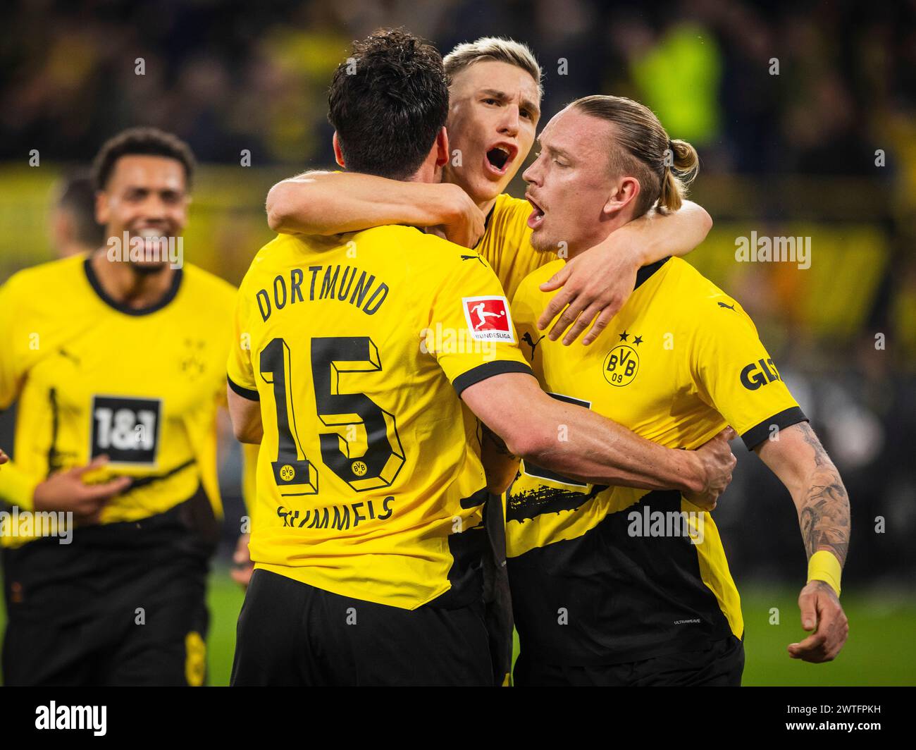 Dortmund, Germany. 17th Mar 2024. Torjubel: Mats Hummels (BVB), Nico Schlotterbeck (BVB) Marius ...