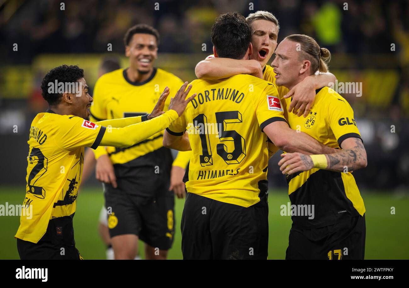 Dortmund, Germany. 17th Mar 2024. Torjubel: Ian Maatsen (BVB) Mats Hummels (BVB) Nico ...