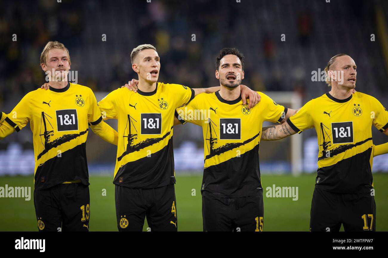 Dortmund, Germany. 17th Mar 2024. Schlussjubel: Julian Brandt (BVB) Nico Schlotterbeck (BVB ...