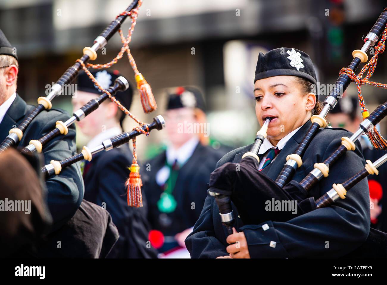 Montreal, Canada - March 17 2024: Marching band with traditional ...
