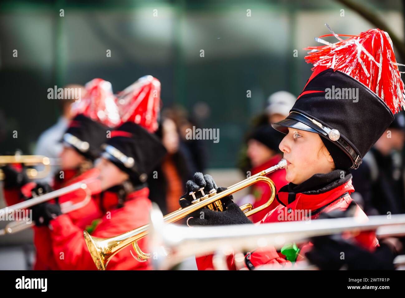 Montreal, Canada - March 17 2024: Marching band with traditional ...
