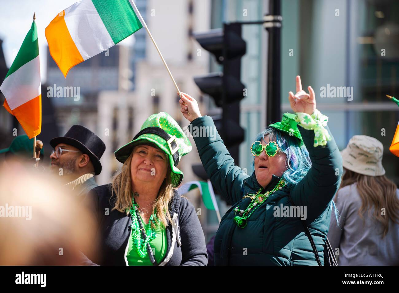 Montreal, Canada - March 17 2024： People celebrating the Saint Patrick ...