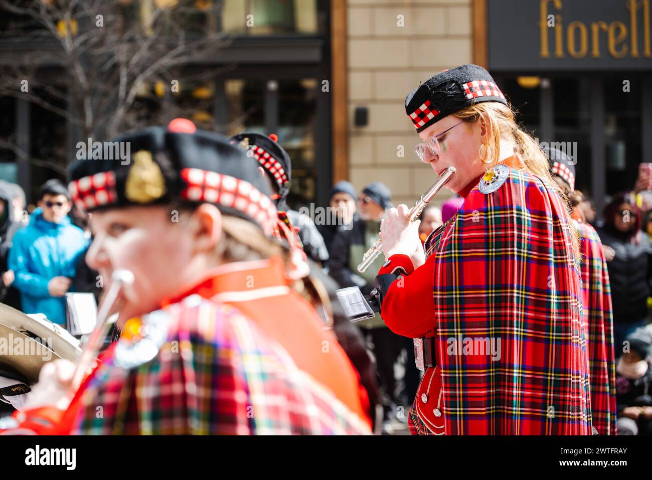 Montreal, Canada - March 17 2024: Marching band with traditional ...
