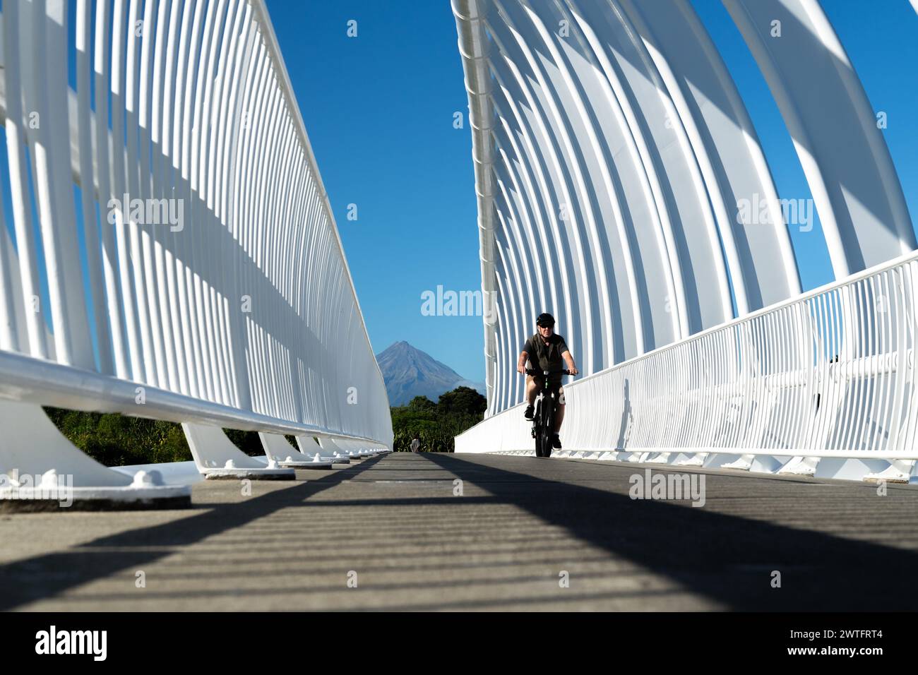 New Plymouth New Zealand - March 1 2024;White steel Te Rewa Rewa Bridge ...