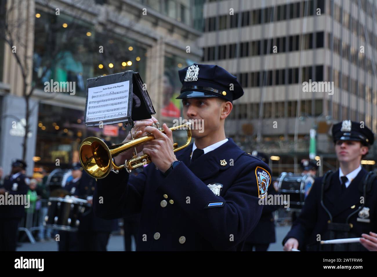 The New York City Police Department Band march in the St. Patrick's Day ...